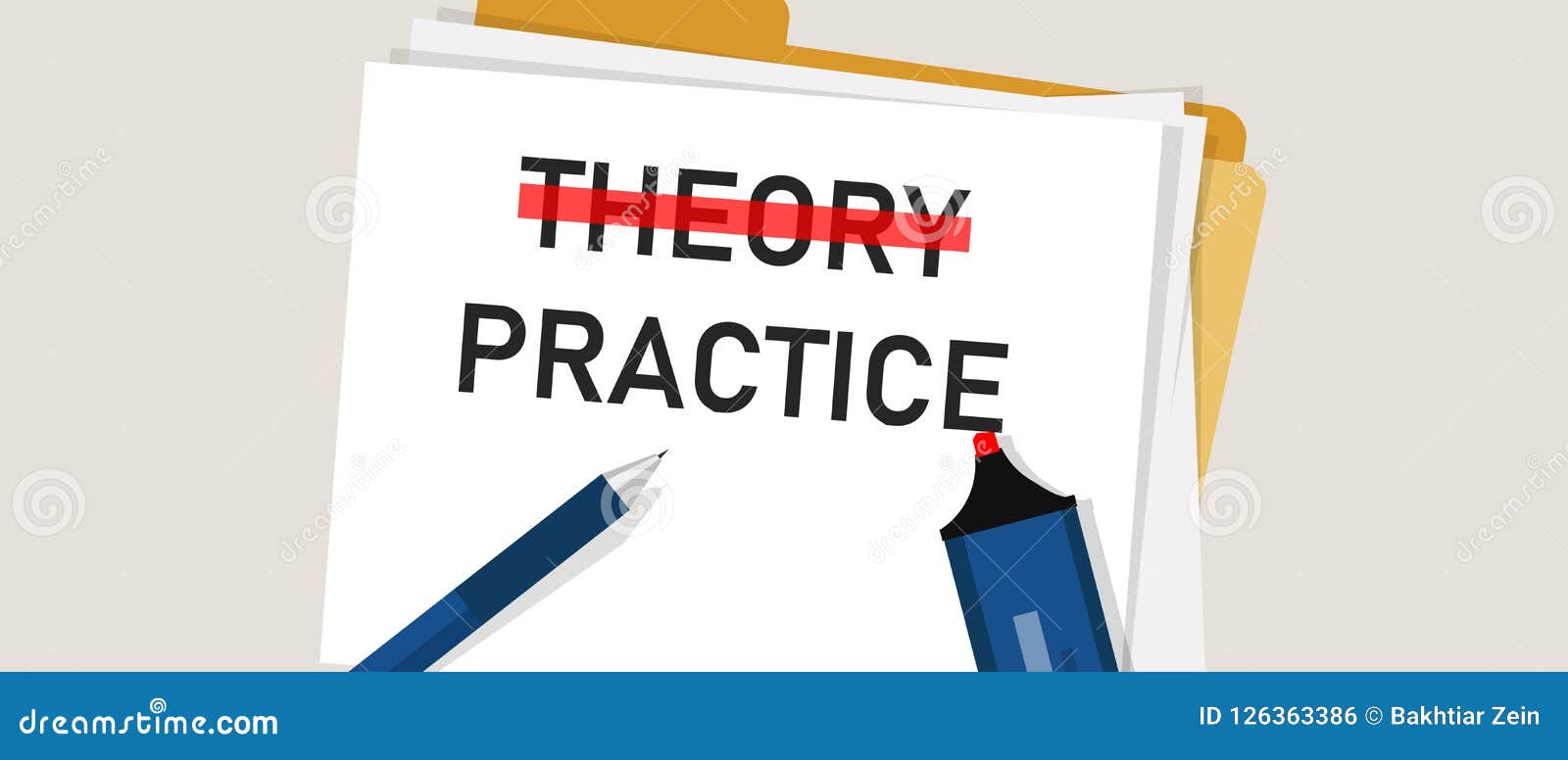 Theory Practice Concept Word Zoomed With Magnifying Glass. Illustration ...