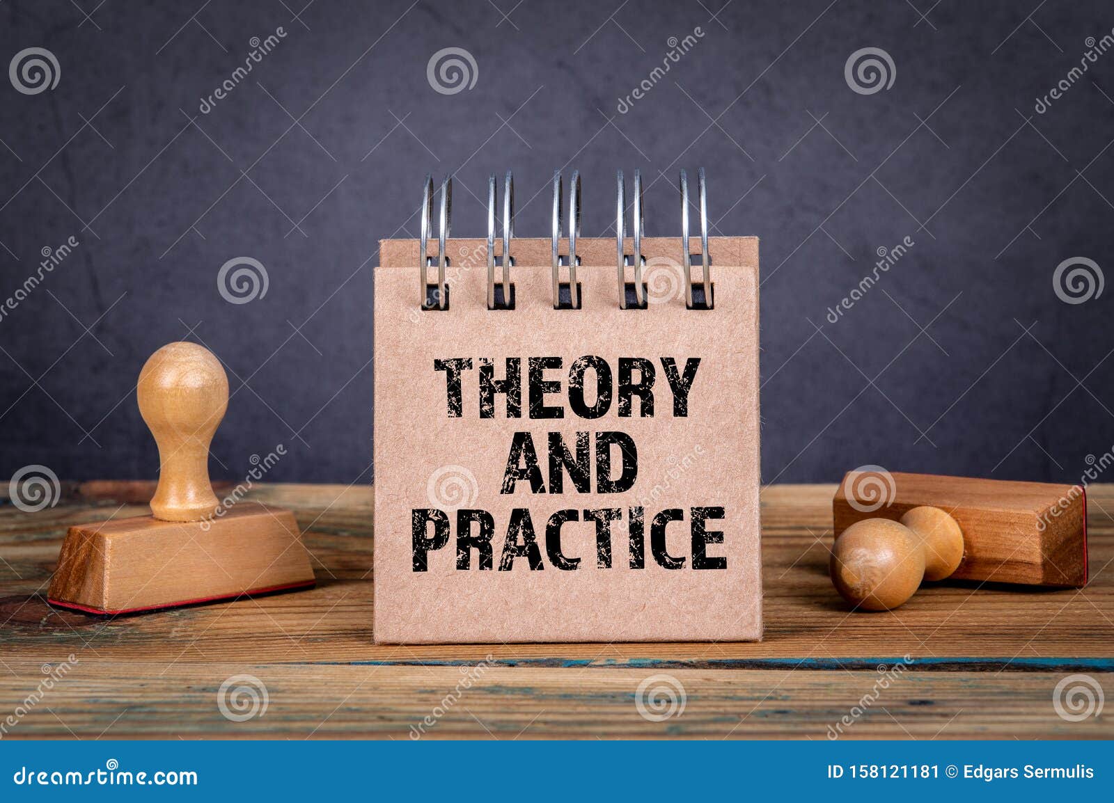 Theory and Practice. Notepad on a Dark Background Stock Image - Image ...