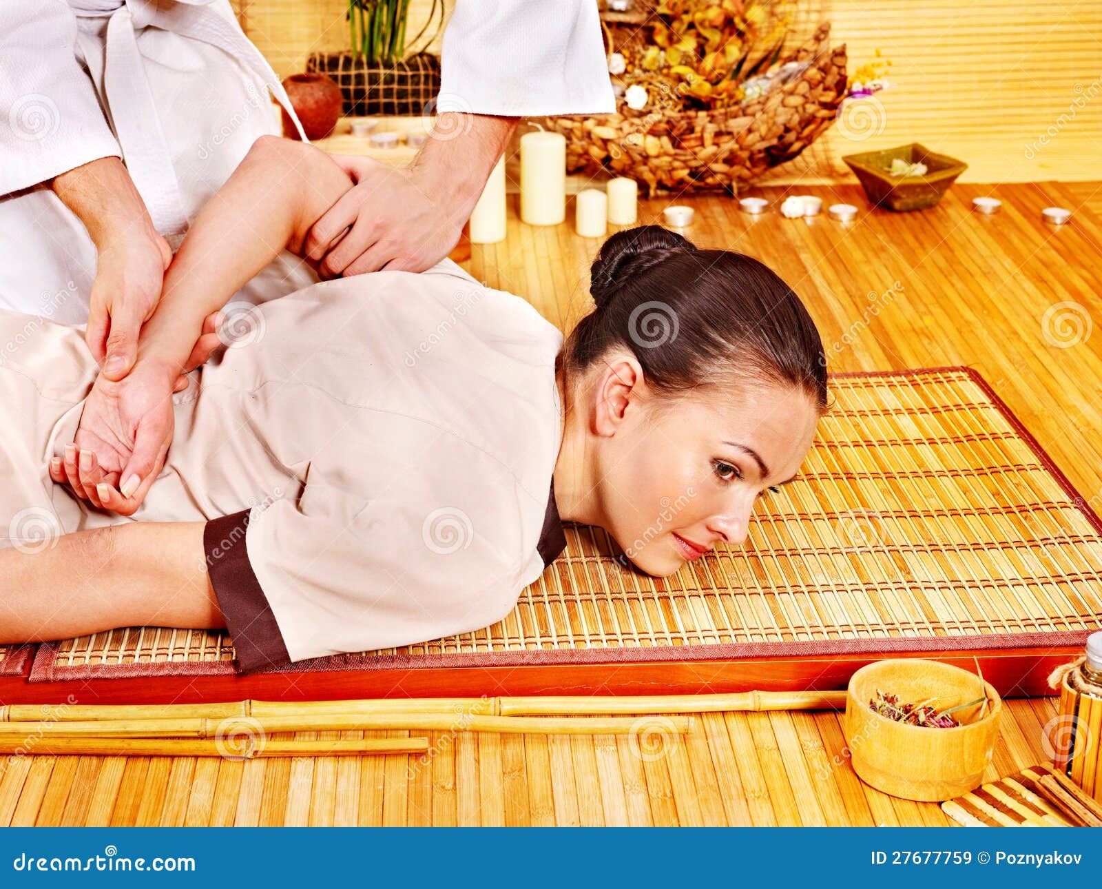 Therapist Giving Stretching Massage To Woman. Stock Image - Image of ...