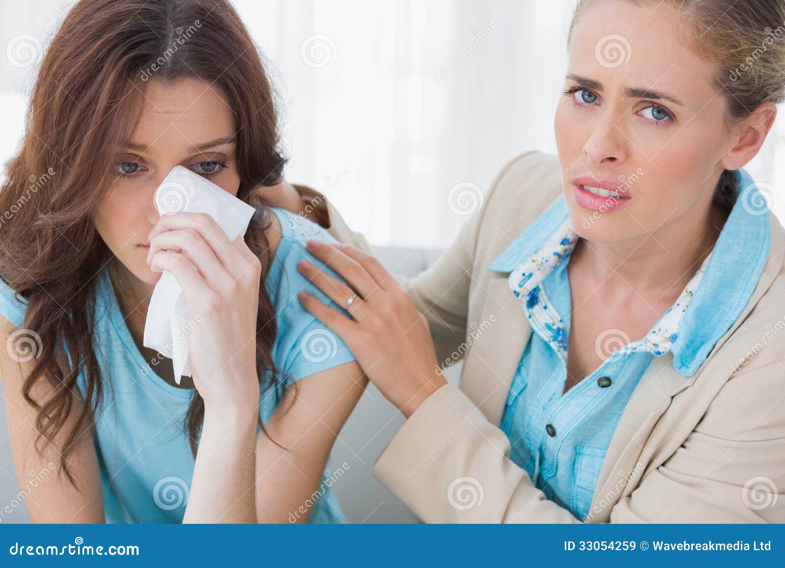 Therapist with Her Patient Crying Looking at Camera Stock Image - Image ...