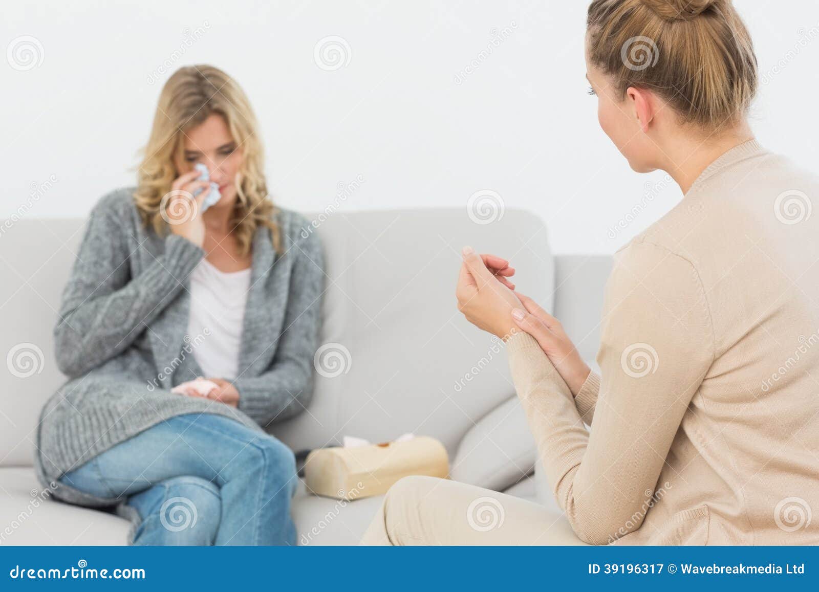 Therapist Listening To Crying Patient on the Sofa Stock Image - Image ...