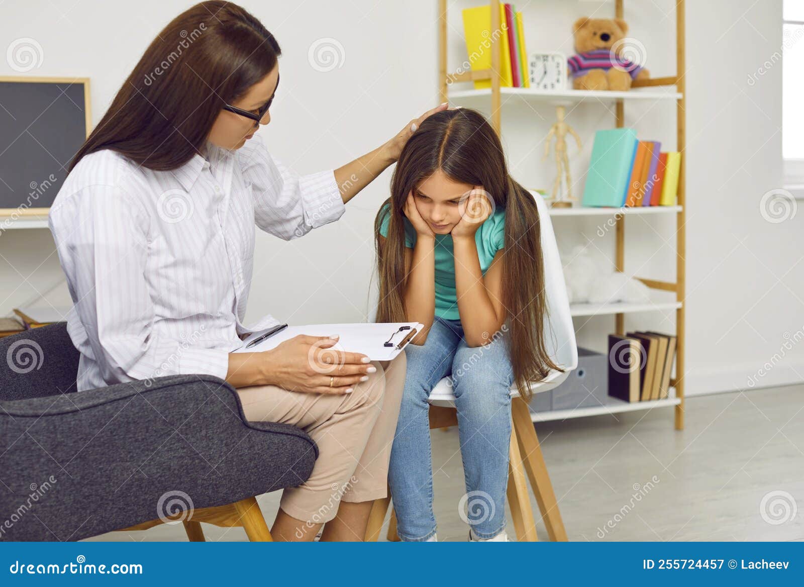 Therapist or School Psychologist Helping and Supporting Sad, Stressed ... Therapist or School Psychologist Helping and Supporting Sad, Stressed ...