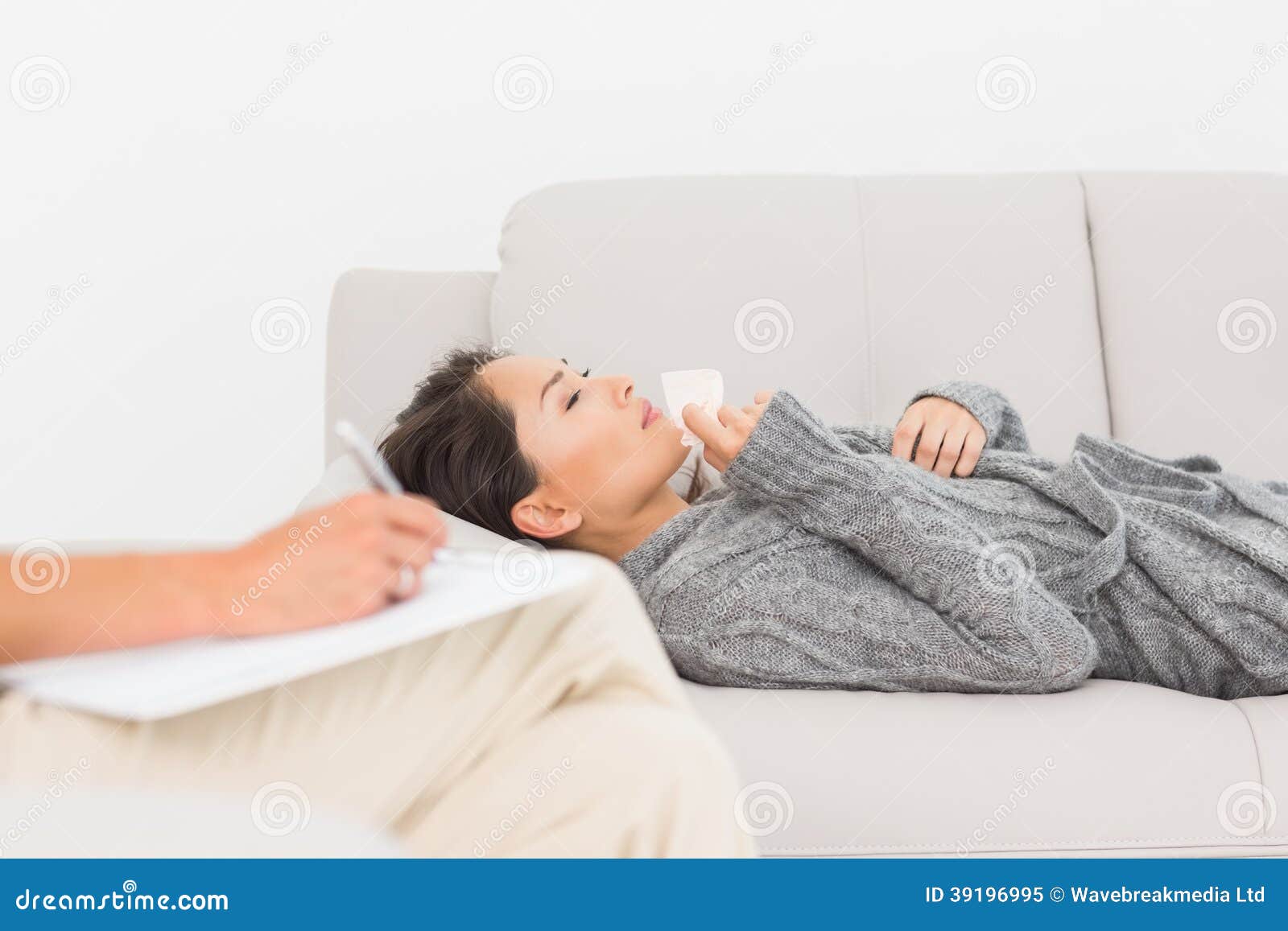 Therapist Taking Notes on Her Crying Patient on the Couch Stock Image ...