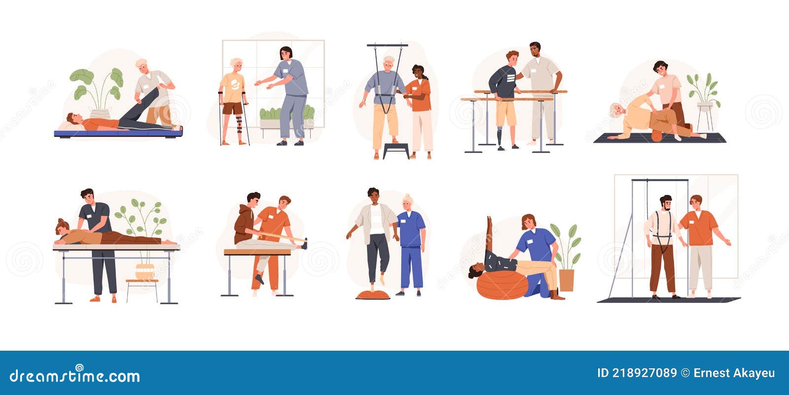 Therapists Helping Patients During Physio Therapy And Rehabilitation