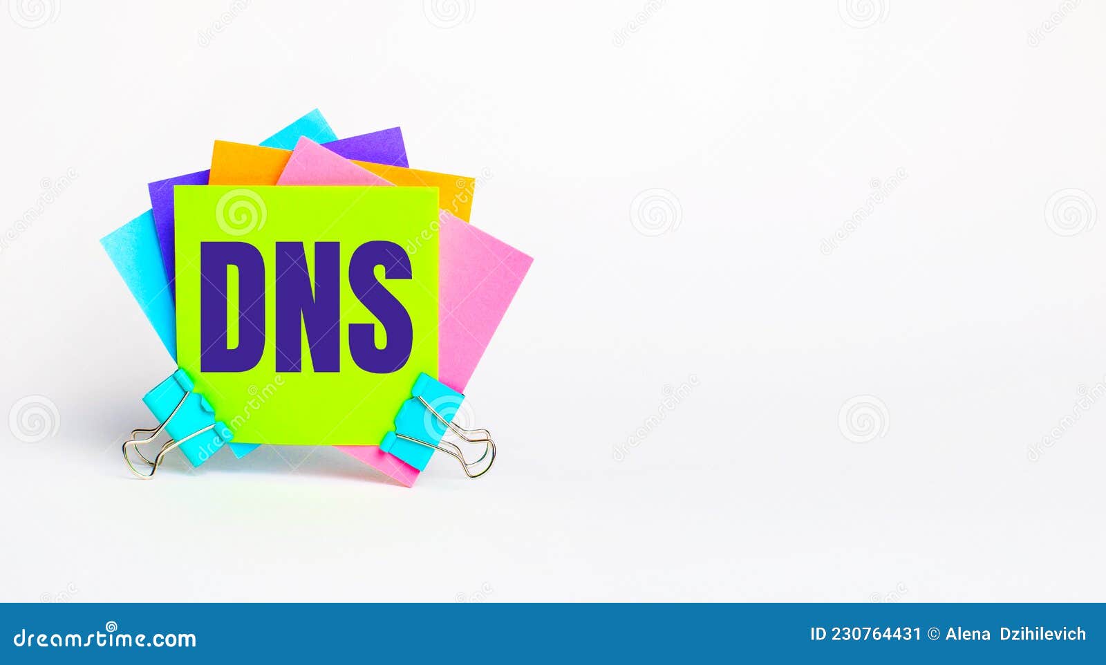 There are Bright Multi-colored Stickers with the Text DNS Domain Name ...