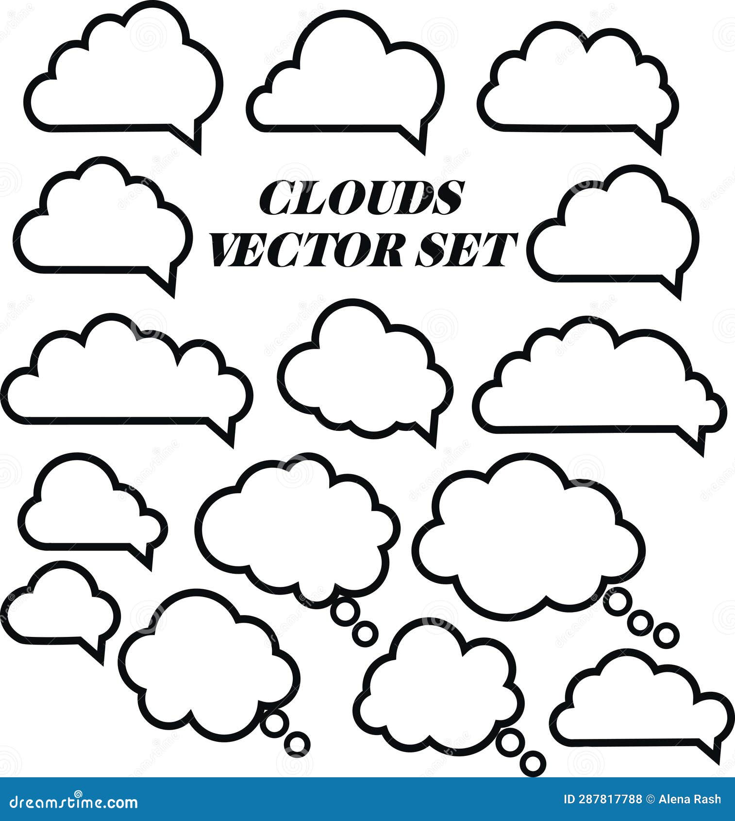 Clouds Vector Set Black And White Line Thinking Comics Cartoon Fun Disney Stock Photography ...