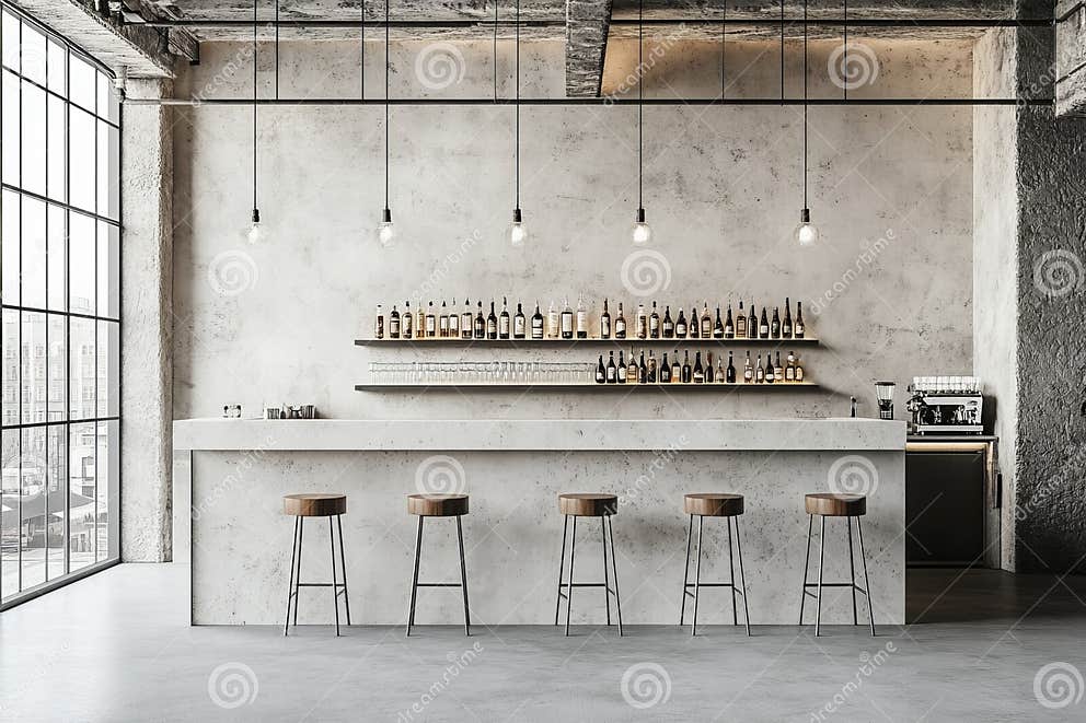 There is an Empty Wall in the Interior of a Luxury Cafe with a Bar ...