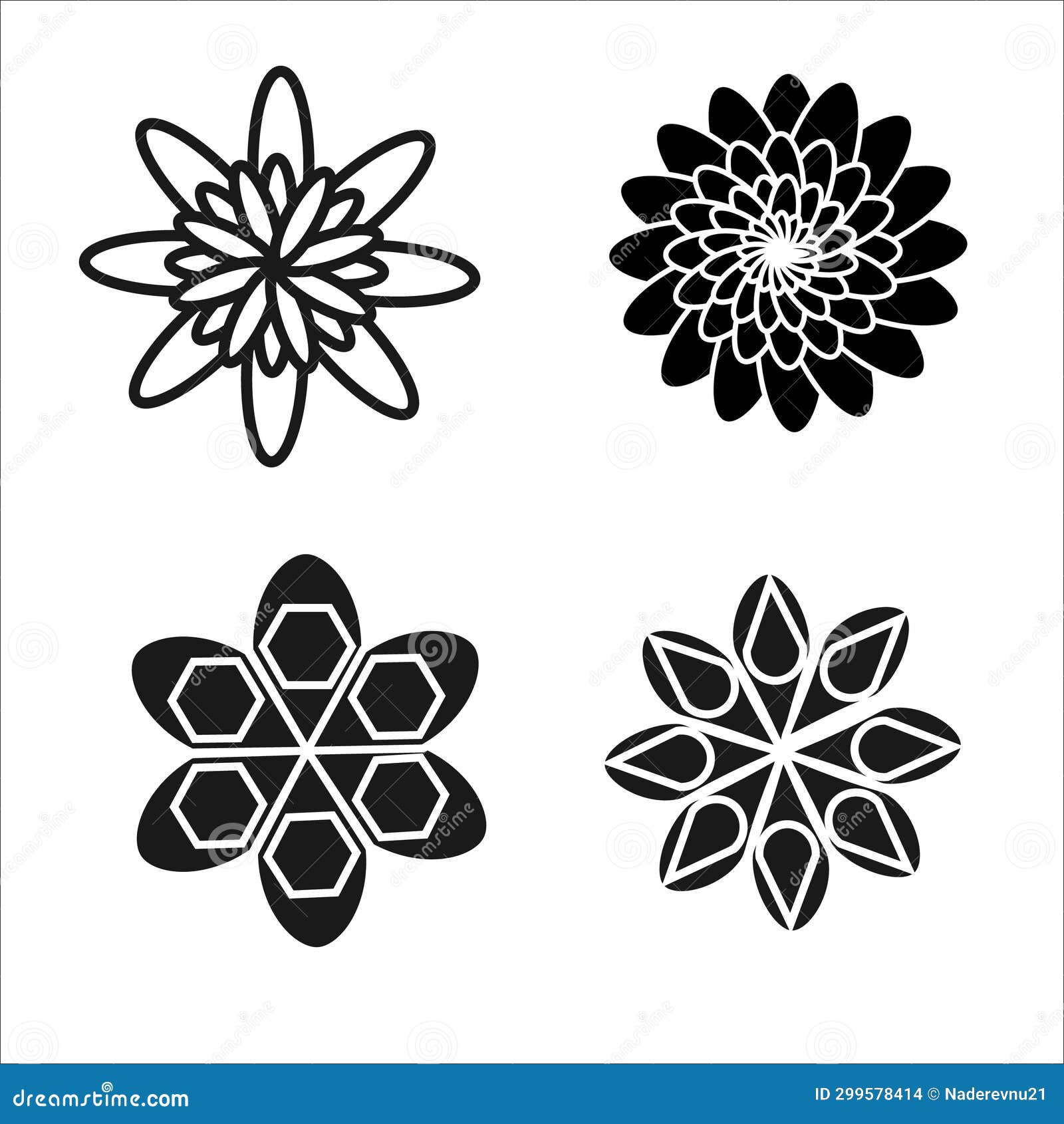 There are Four Different Flowers in Black Stock Vector - Illustration ...