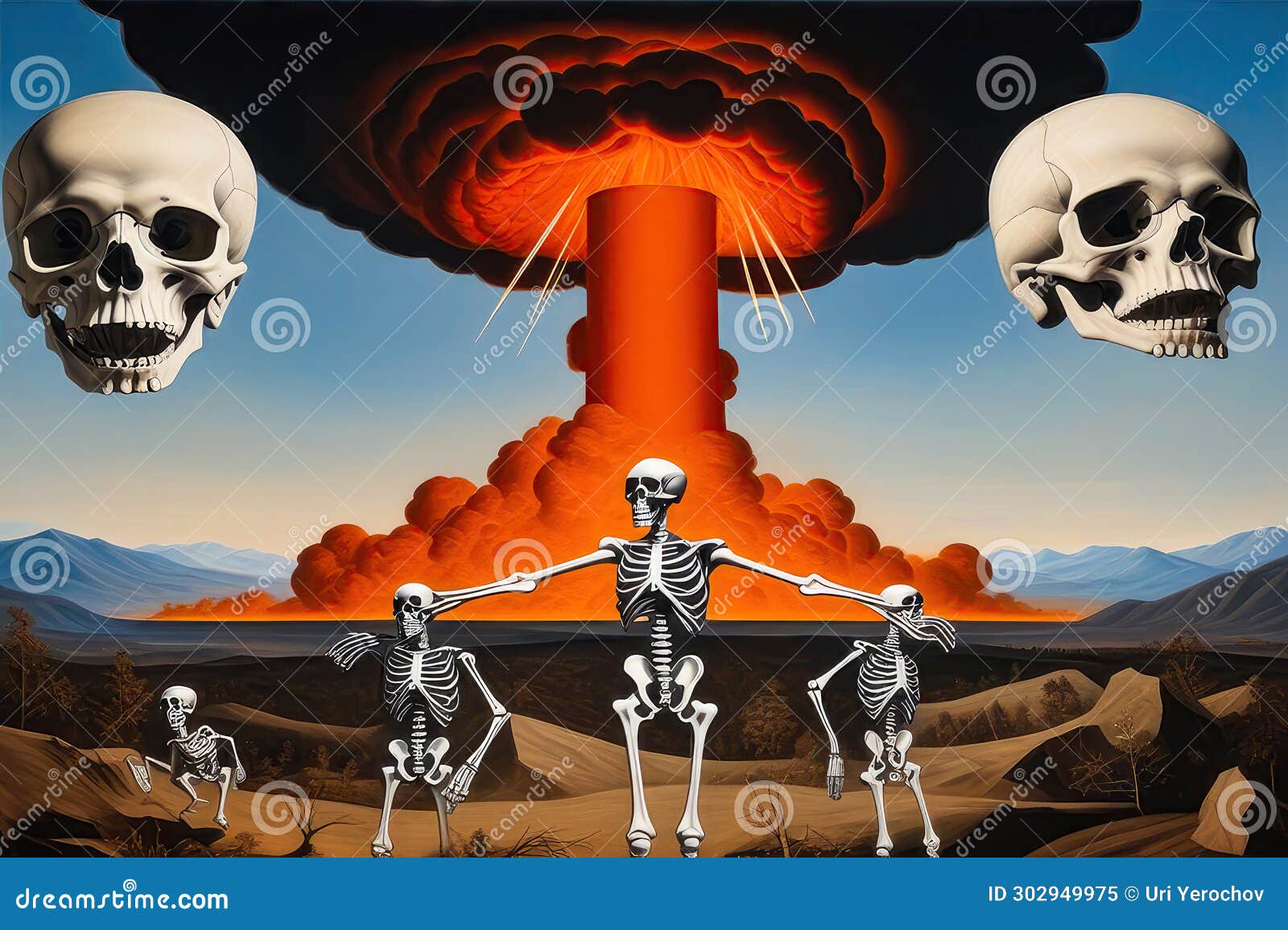 There are Human Skeletons in the Background of a Nuclear Explosion. the ...