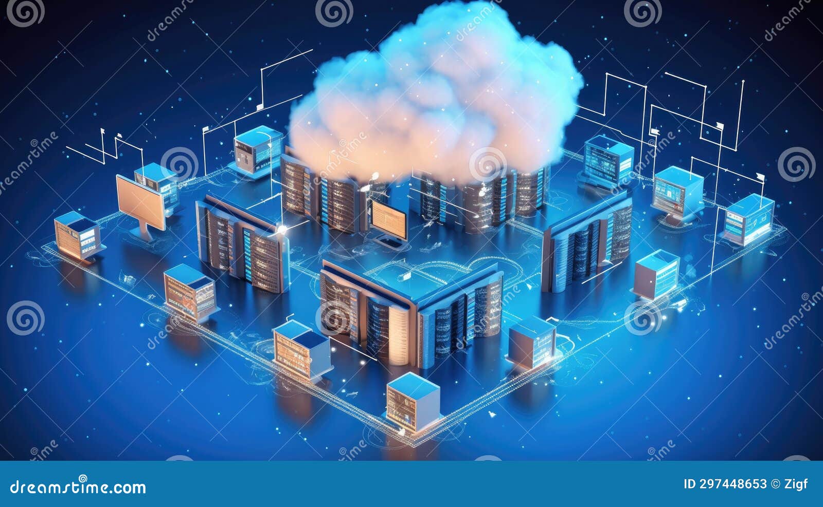 There is Large Cloud-based Data Center with Multiple Servers and Computer Systems Stock ...