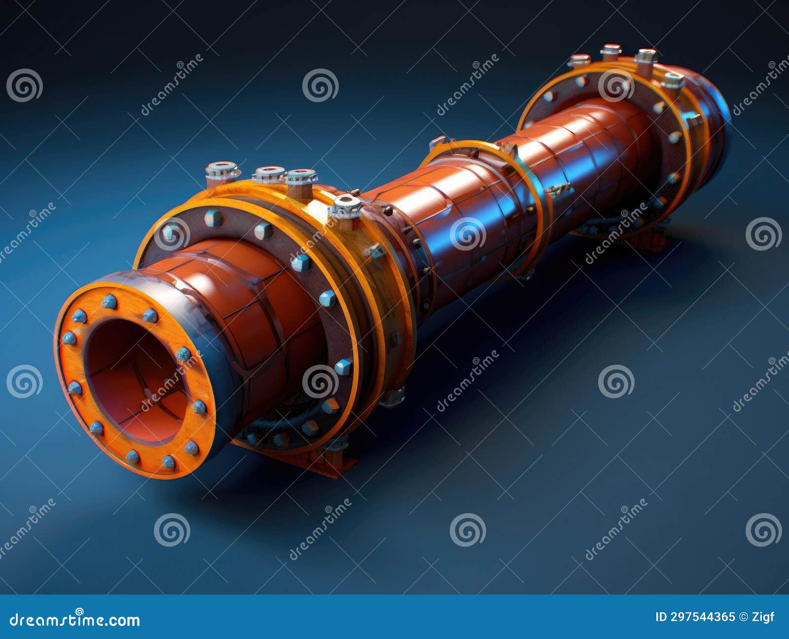 There is Large Orange and Red Pipe on Top of Blue Background. the Pipe ...