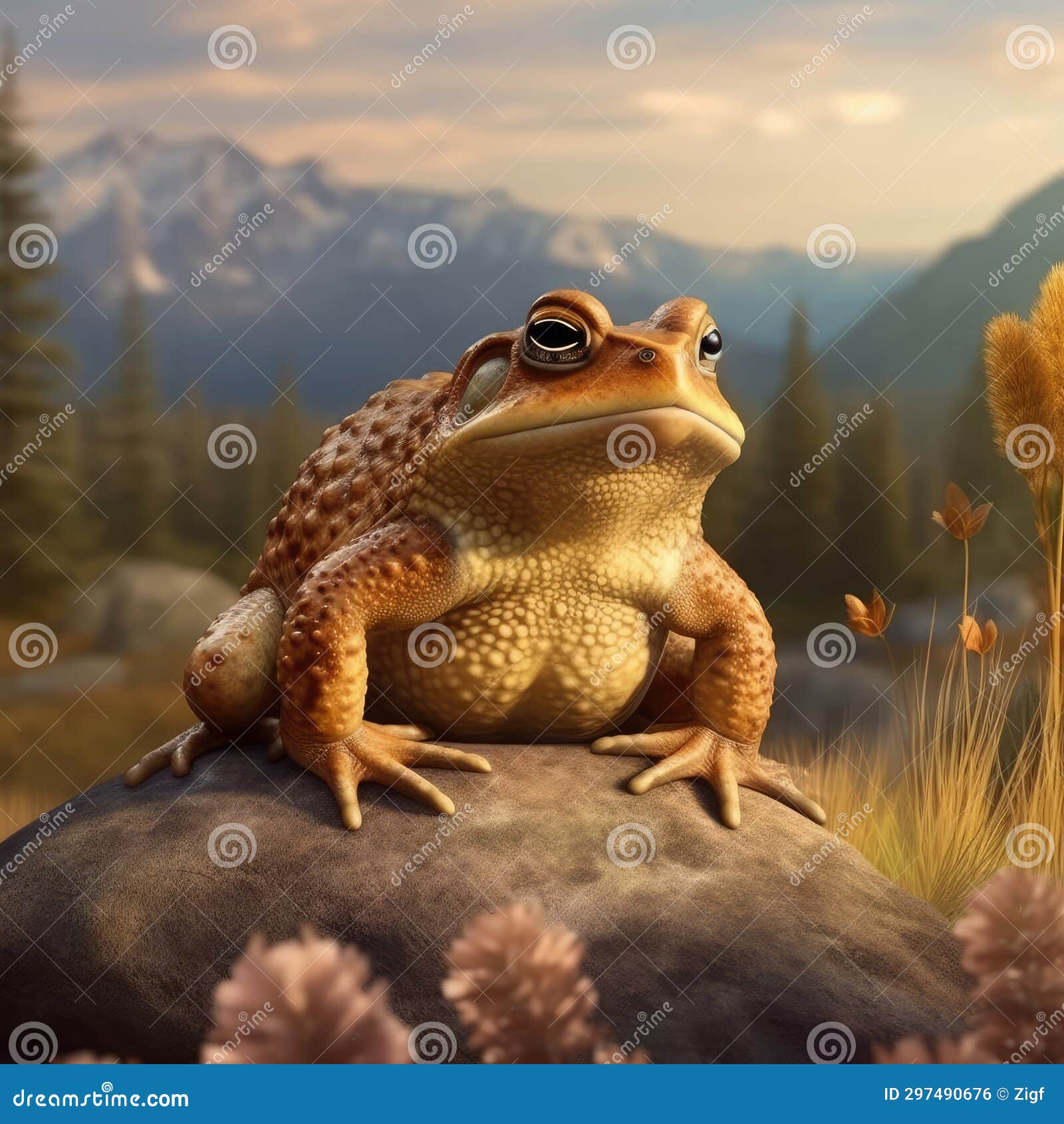 There is Large Toad Sitting on Top of Rock. the Toad Appears To Be ...