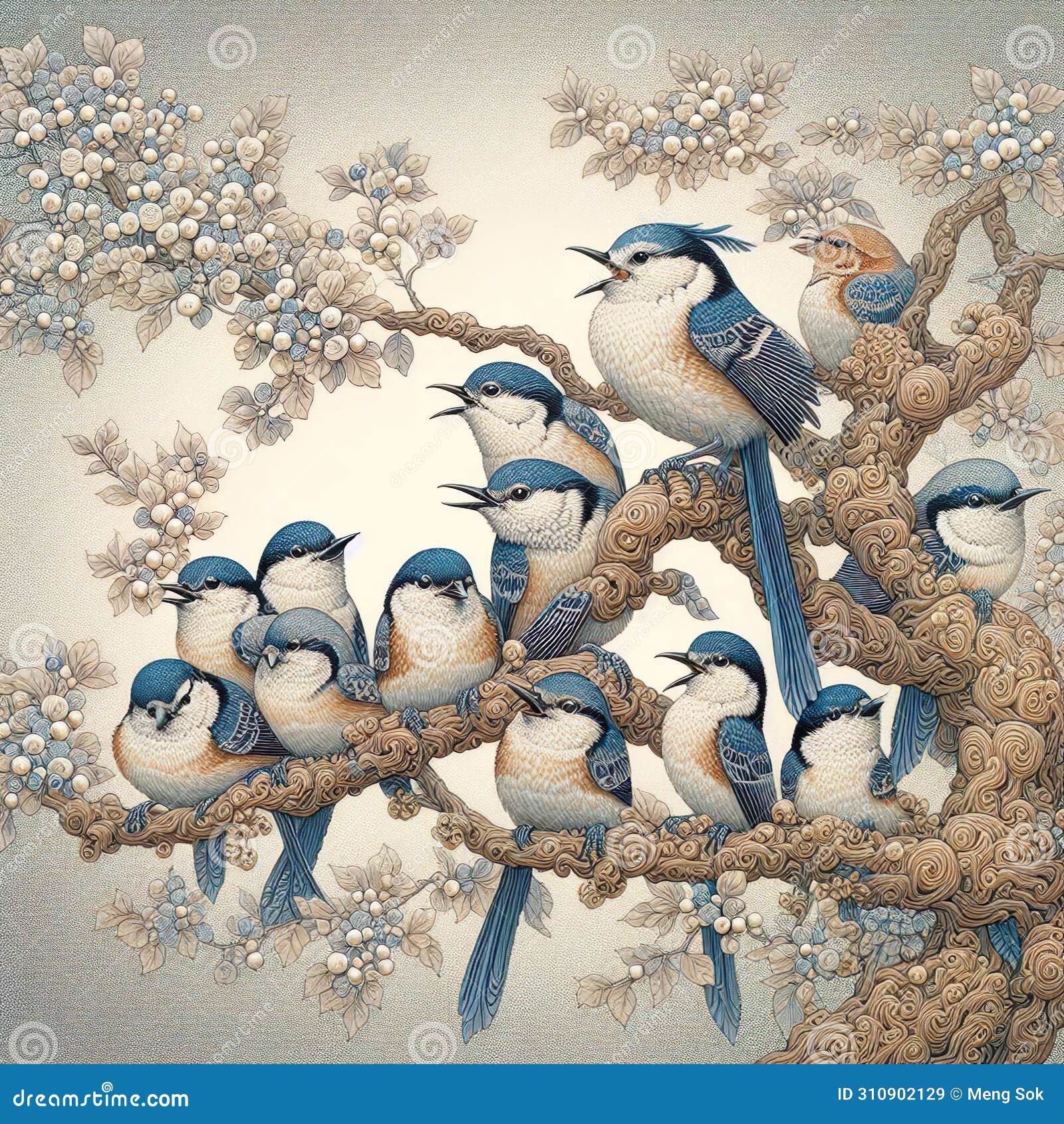 There are Many Birds Sitting on a Tree Branch Together. Stock Image ...