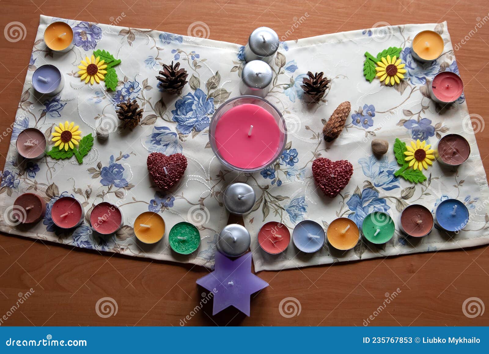 There are Many Candles on the Table. Stock Image - Image of collection ...