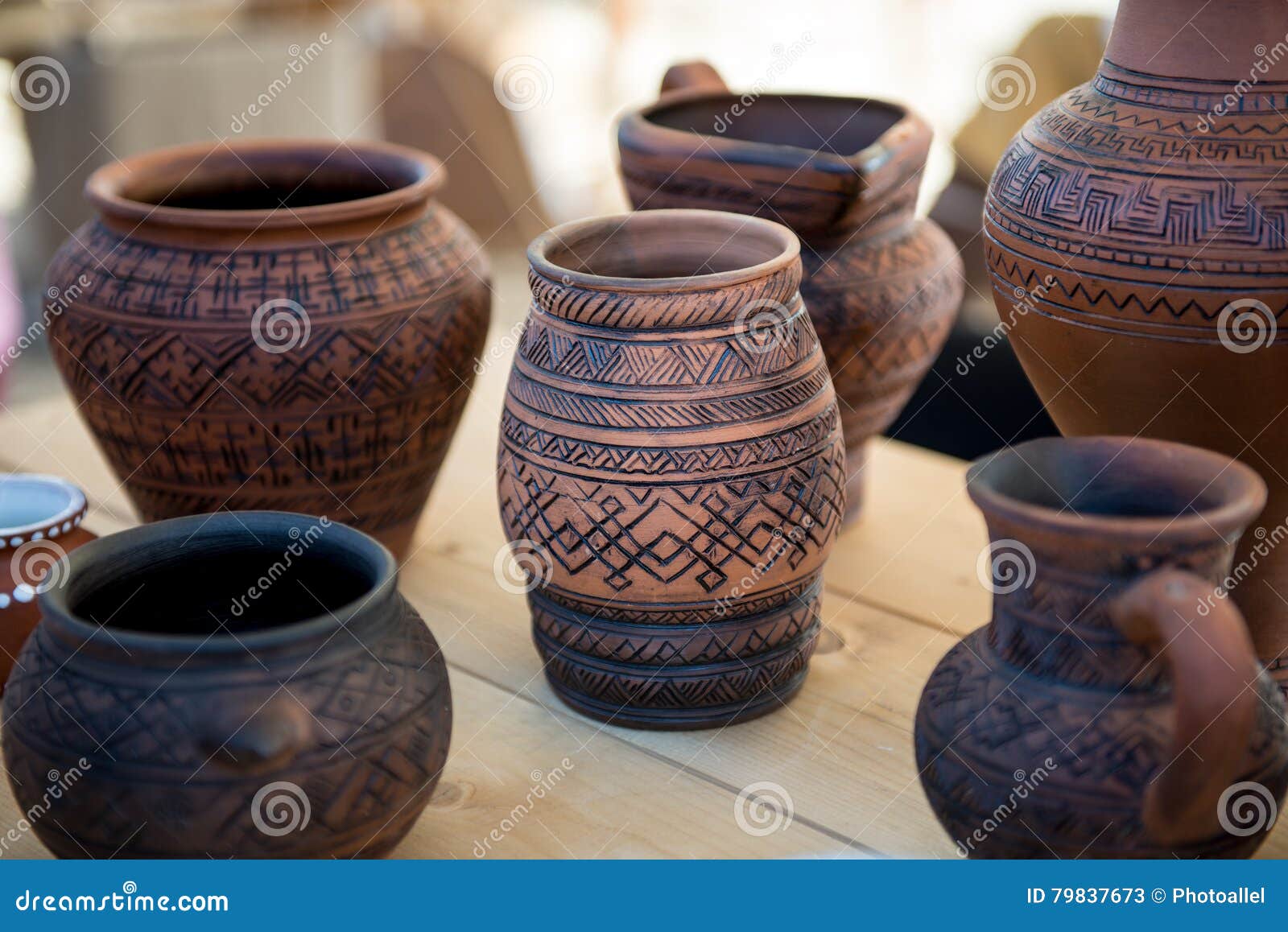 There are Many Clay Pots on the Table Stock Image - Image of recipe ...