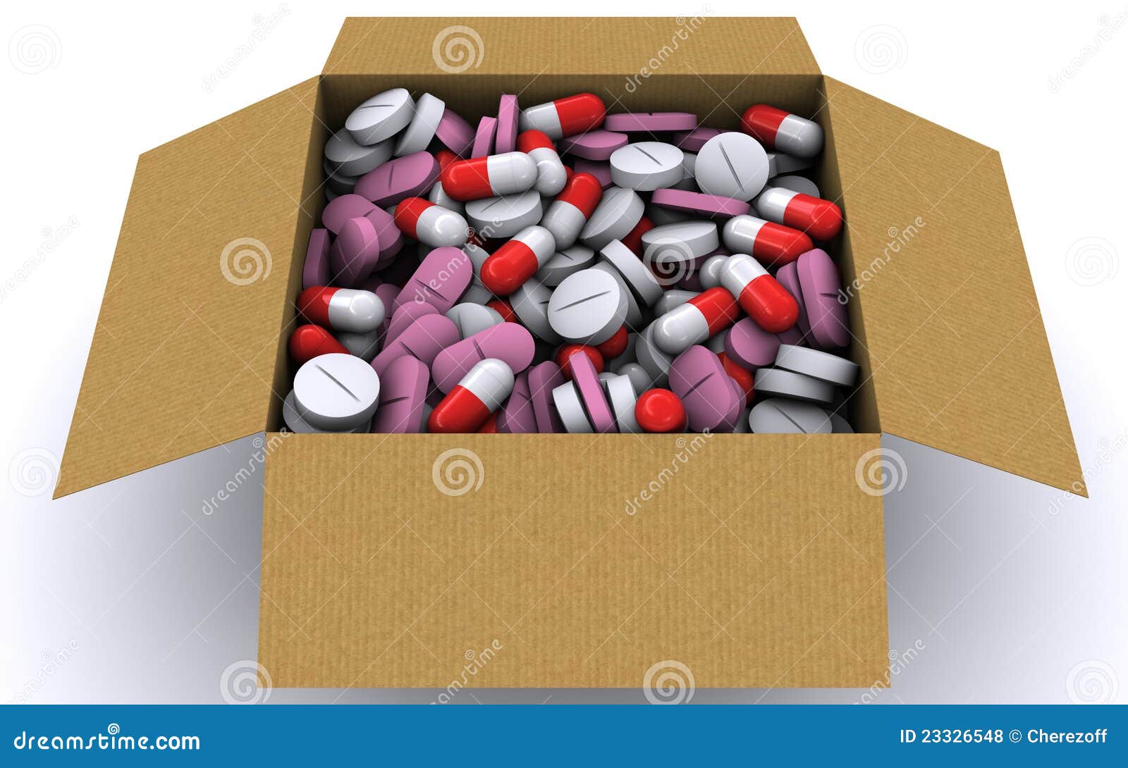 There are Many Different Pills in a Cardboard Box Stock Illustration ...