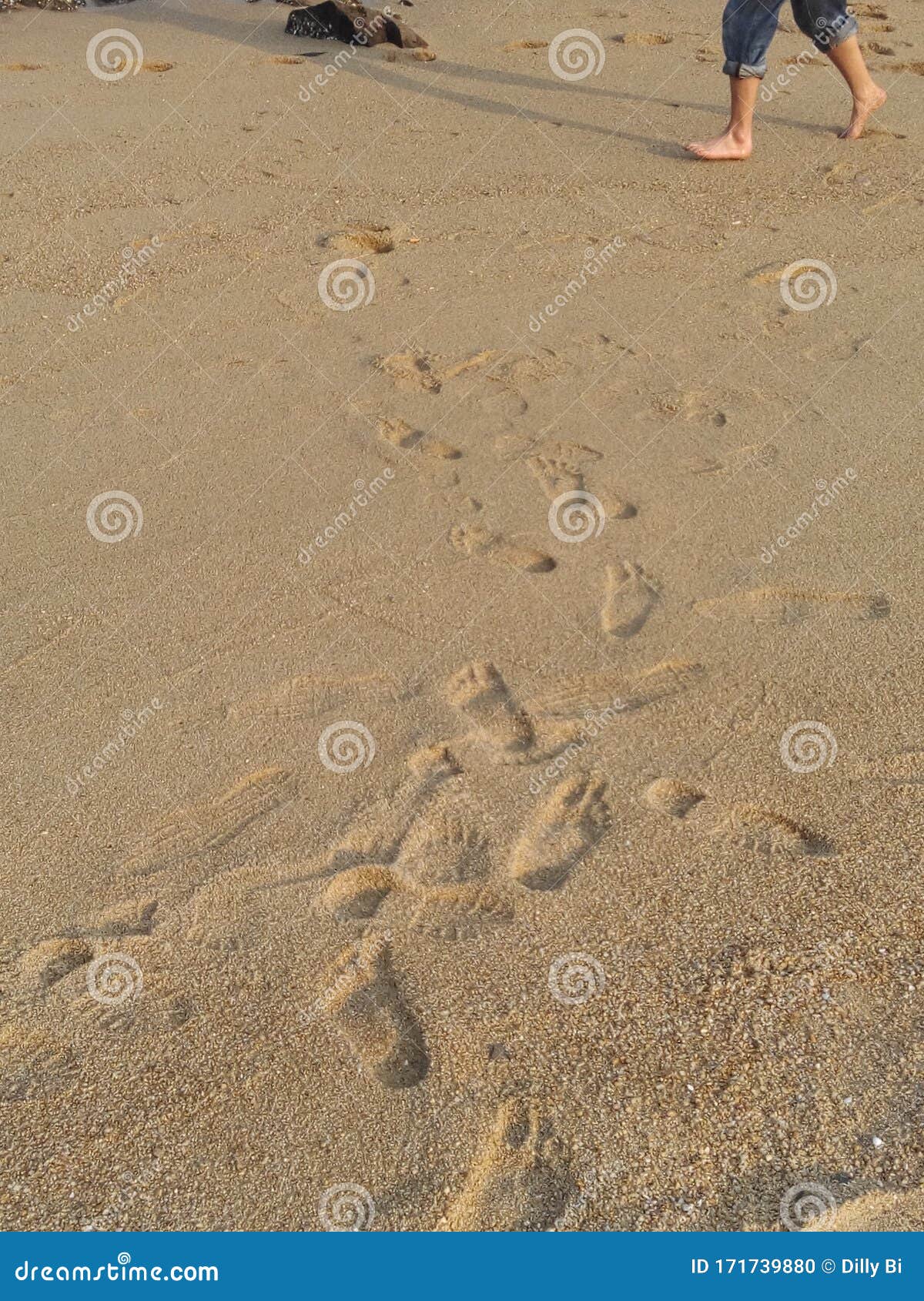 There are Many Footprints on the Beach Stock Photo - Image of ...