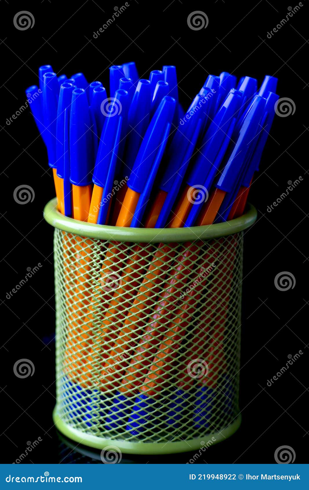 There are Many Pens for Writing in a Holder on the Table Stock Photo ...