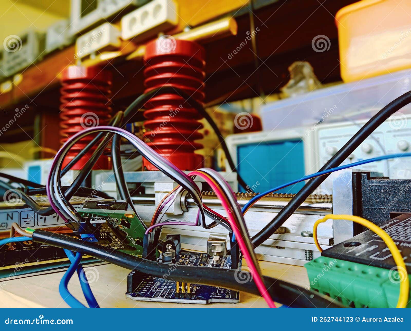 Messy cables on the Table stock image. Image of blue - 262744123