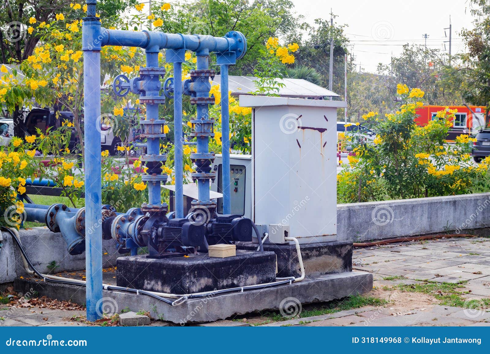 There are Motor Pumps for a Sanitary System in University and Pipe ...