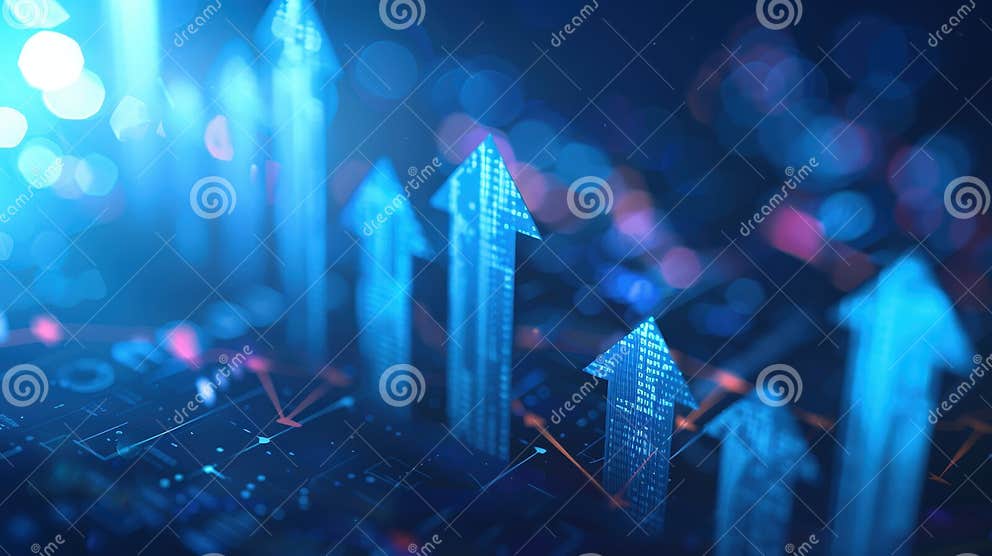 Visualization of Data Growth with Digital Arrows Pointing Upward on a ...