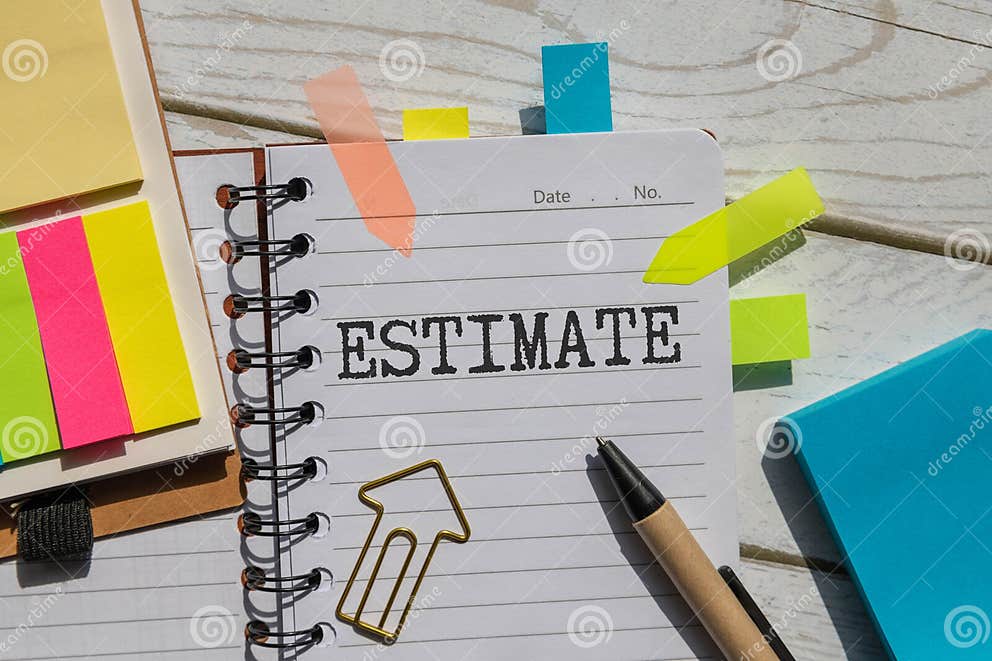 There is Notebook with the Word Estimate. it is As an Eye-catching ...