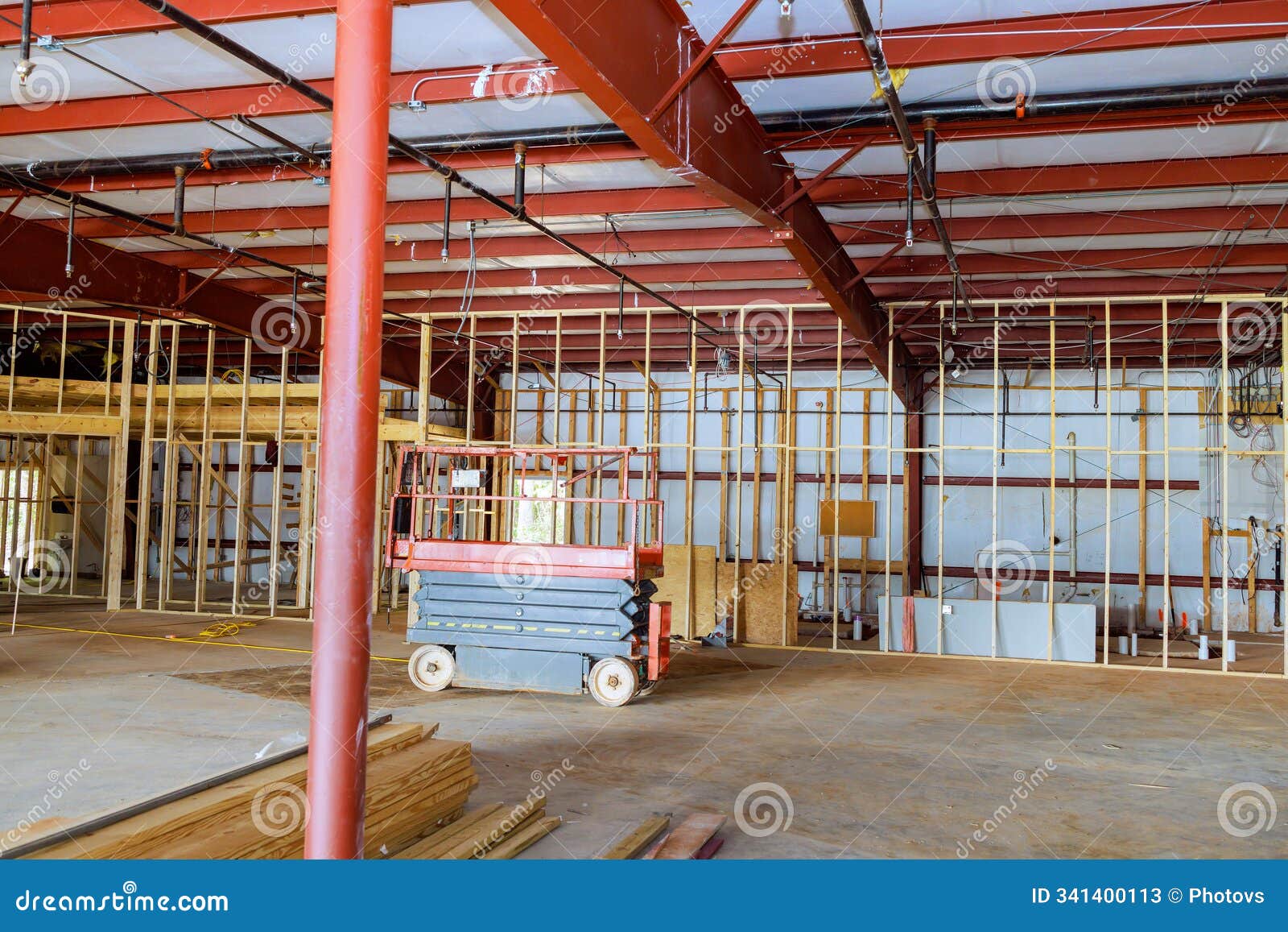 Interior Of Warehouse. Large Metal Structures, Ceiling. Roof. Concept ...