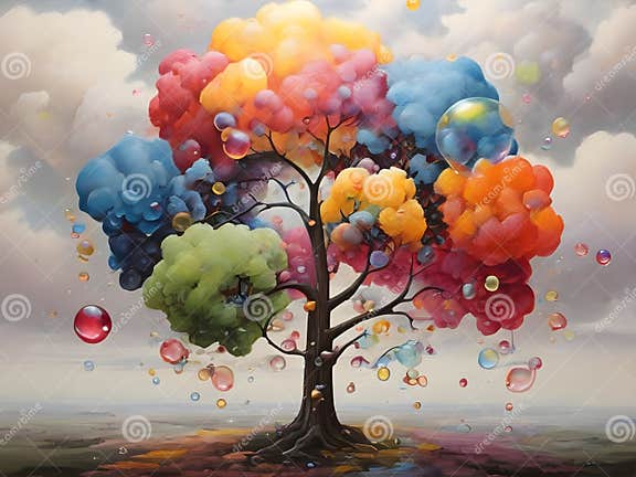 Rainbow Bubble Tree. Colorful Tree with Bubbles Stock Illustration ...