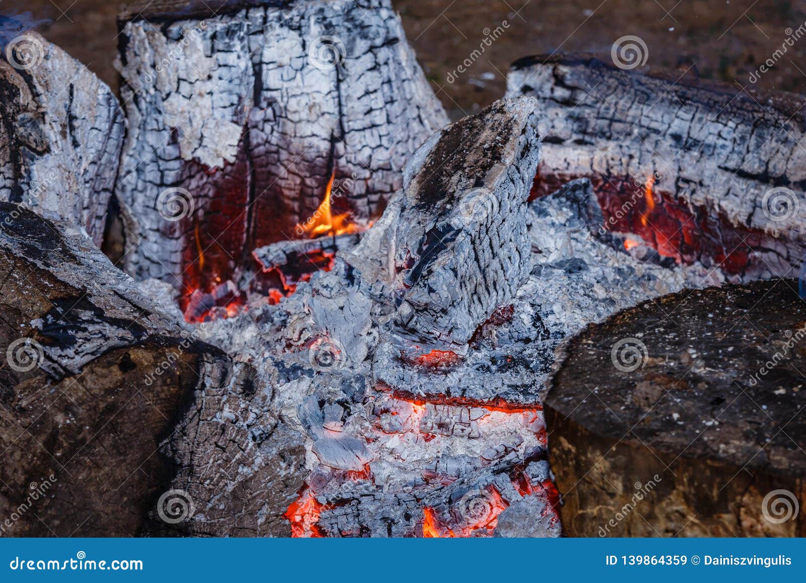 Red Coal and Fire Flames in the Middle of the Campfire Stock Image ...