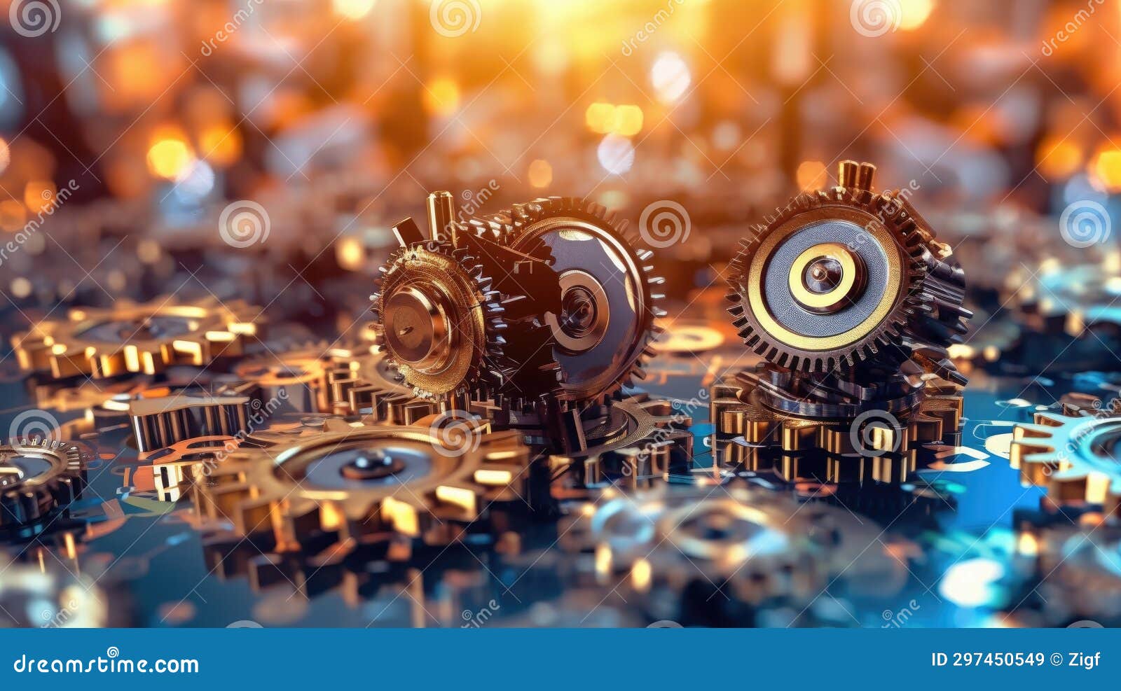 There are Several Gears and Cogs Arranged in Circle. they are Shiny and ...