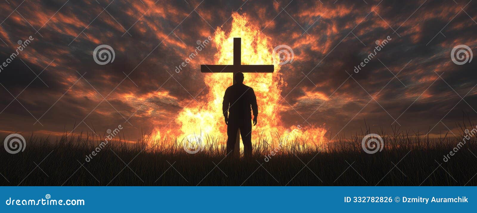 There is a Silhouette of a Man Standing in Front of a Large Cross and ...