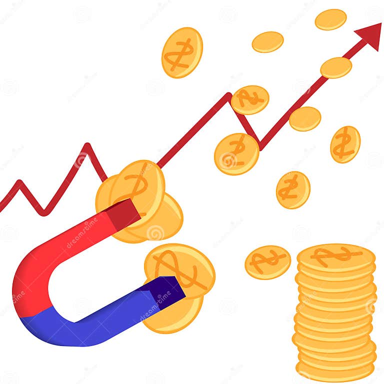 There is a Stack of Coins and a Magnet that Attracts Money Stock Vector ...