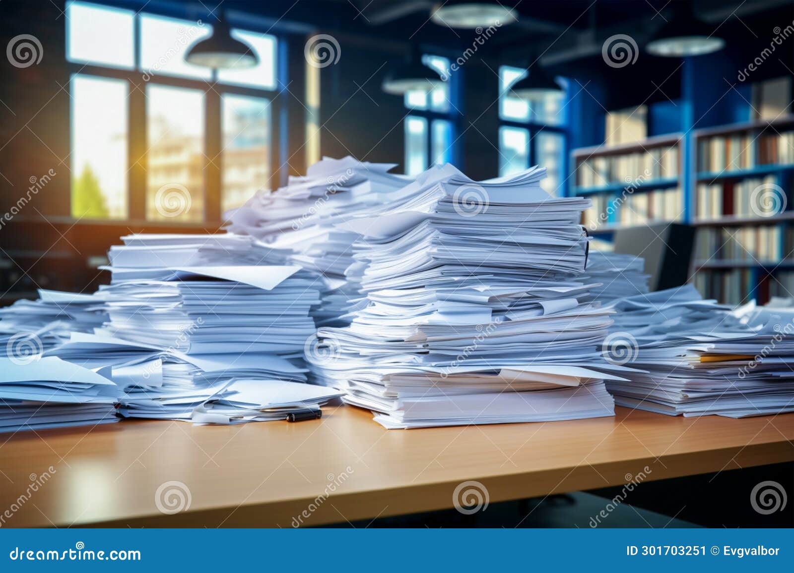 There is a Tall Stack of Office Papers, Documents and Folders on the ...