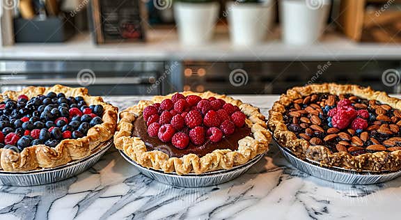 There are Three Pies on the Counter Stock Photo - Image of english ...