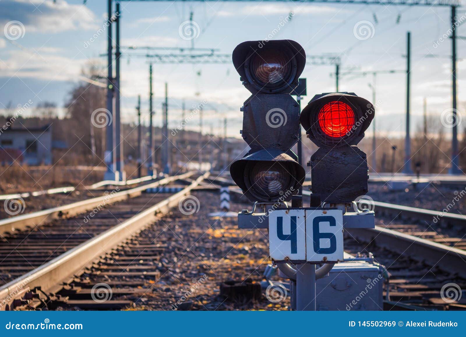 There is a Traffic Light on the Railway for Warning of Train Movement ...