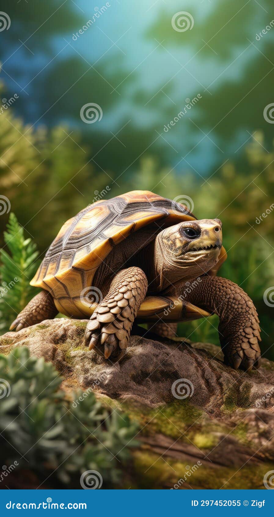 There is Turtle Sitting on Top of Rock or Boulder in Forest Setting ...