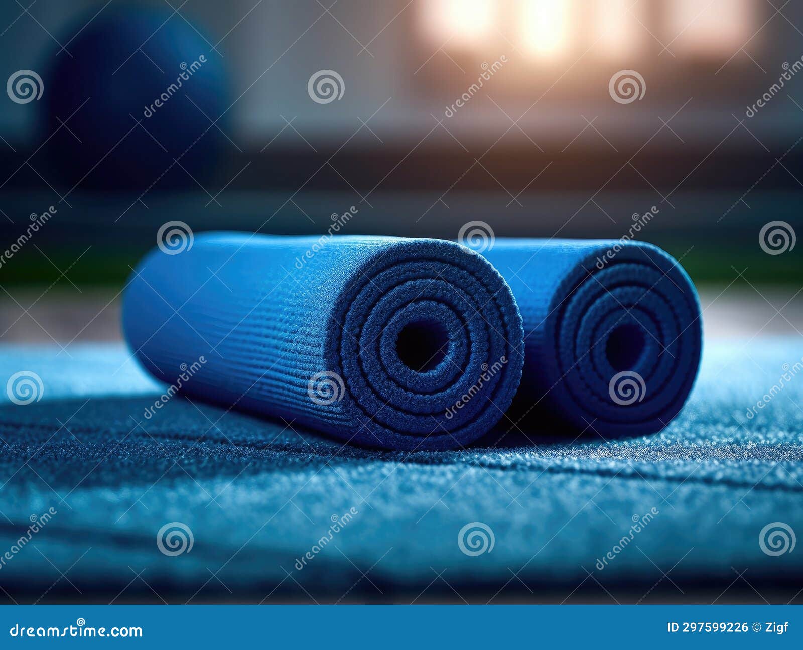 There are Two Blue Exercise Mats Placed on Floor, One in Front of ...
