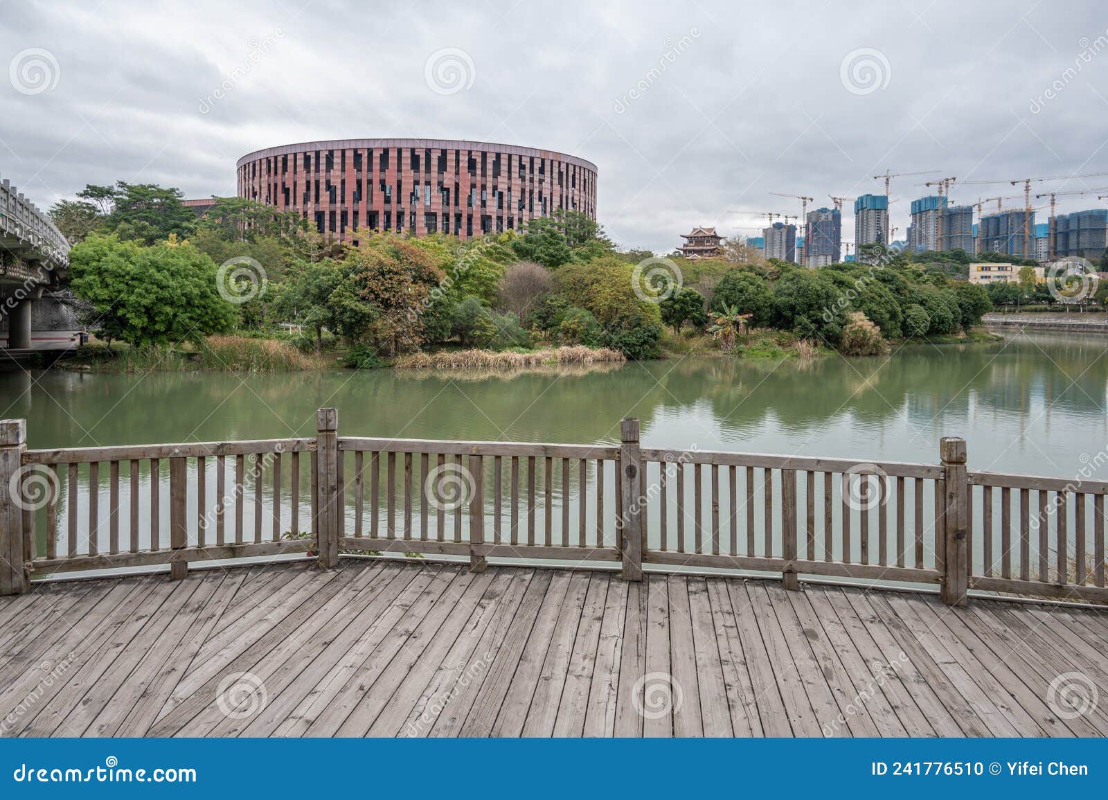 There is a Wooden Plank Road in the Park Stock Photo - Image of nature ...