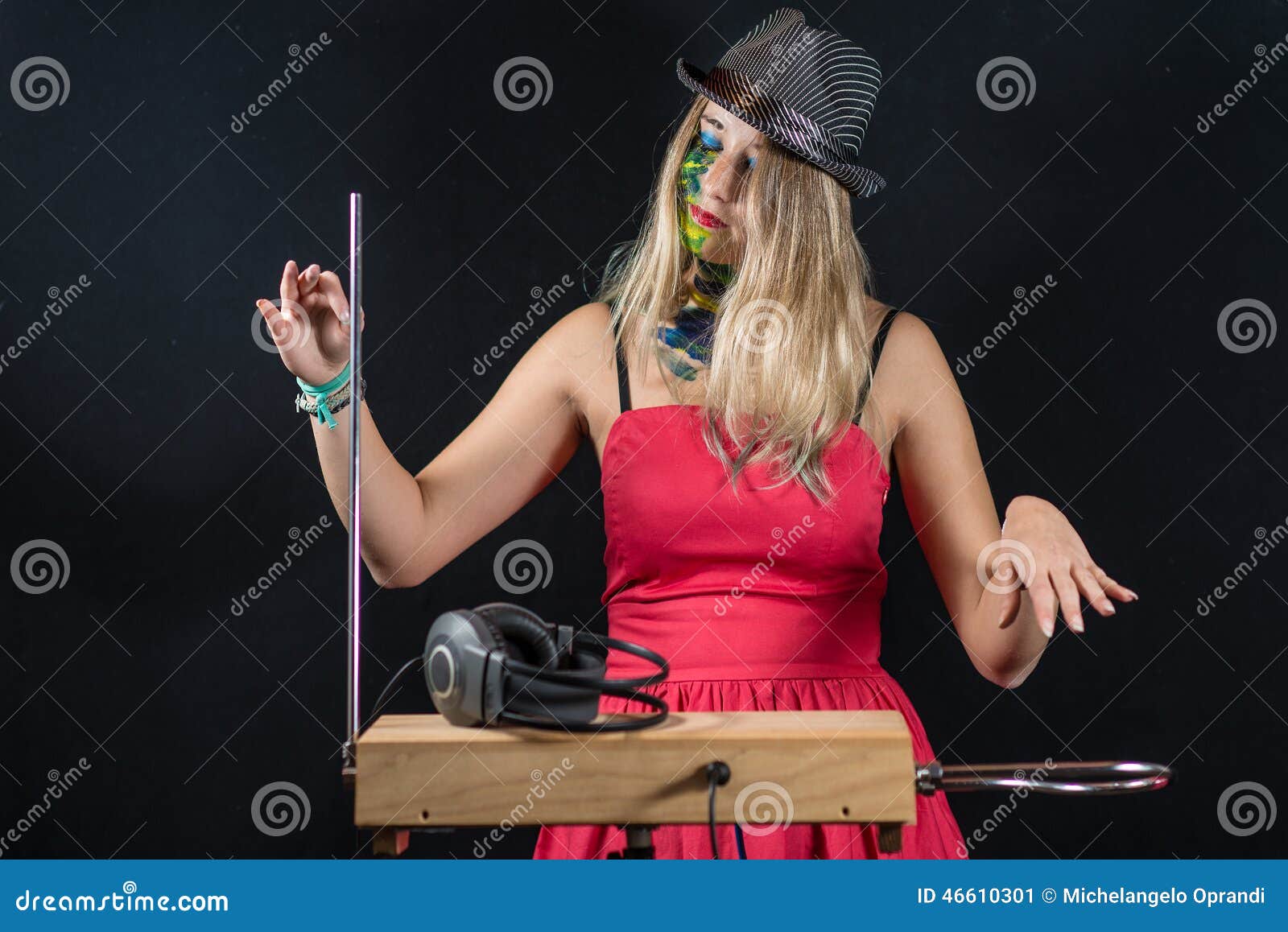 Theremin stock image. Image of young, playing, woman - 46610301