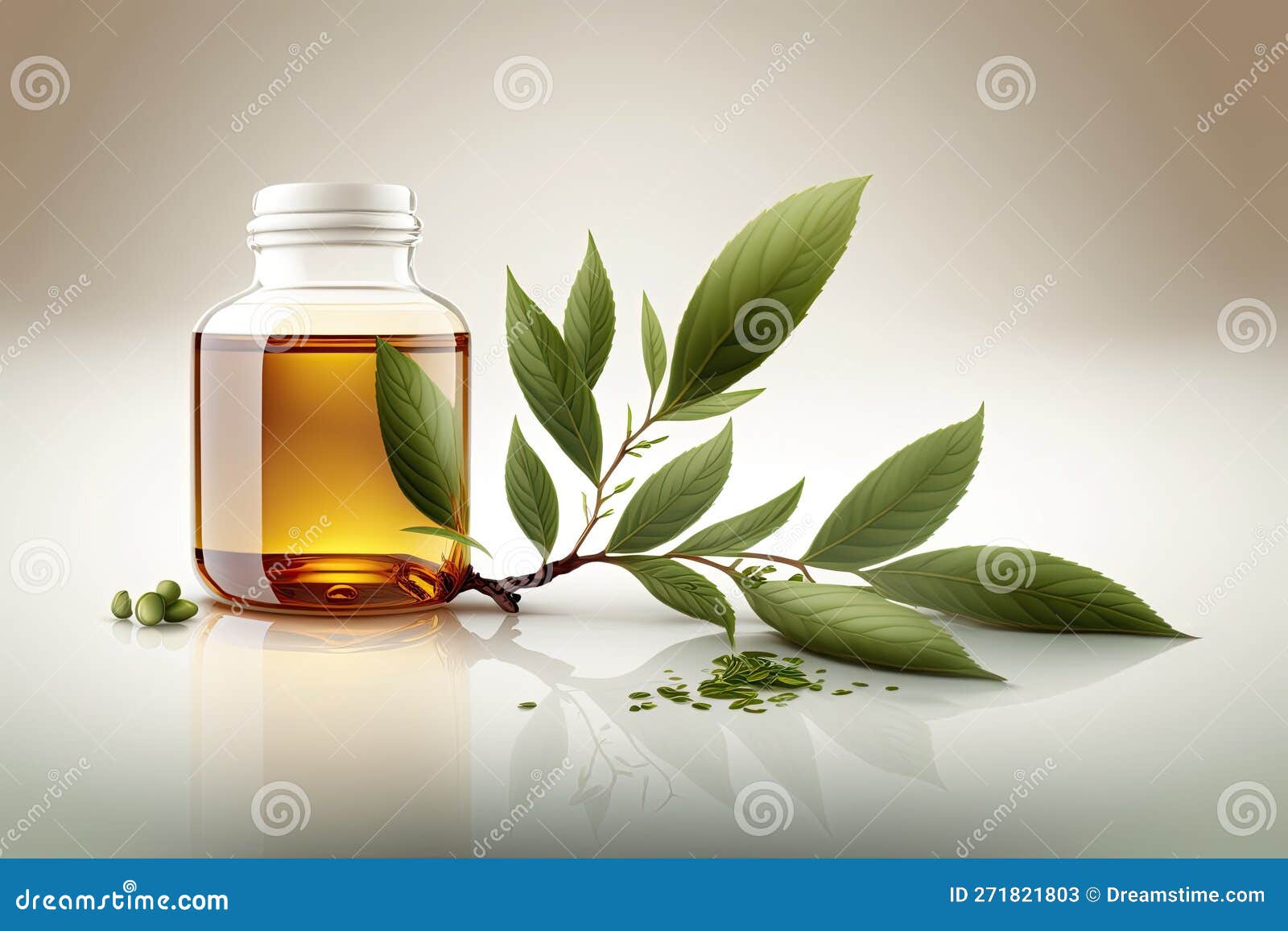 Theres Fresh Tea Tree Leaves and an Amber Bottle of Tea Tree Oil Stock ...