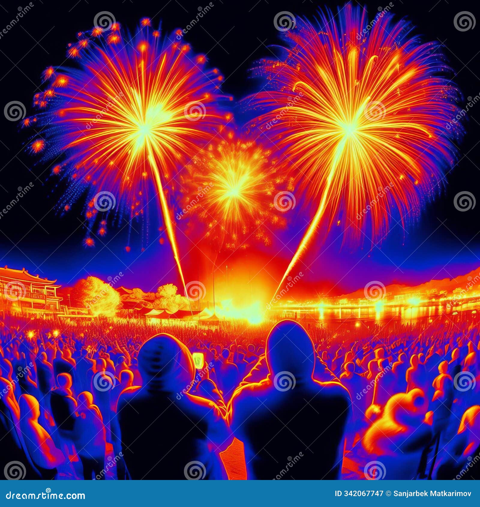 Thermal Imaging Fireworks Heat Map Style Image of Fireworks and Stock ...