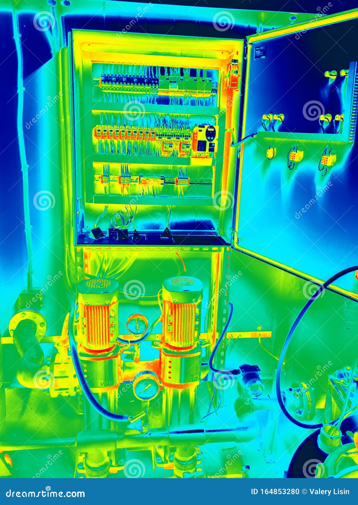 Infrared Imaging of Engineering Systems. Electricians and Engines Stock ...