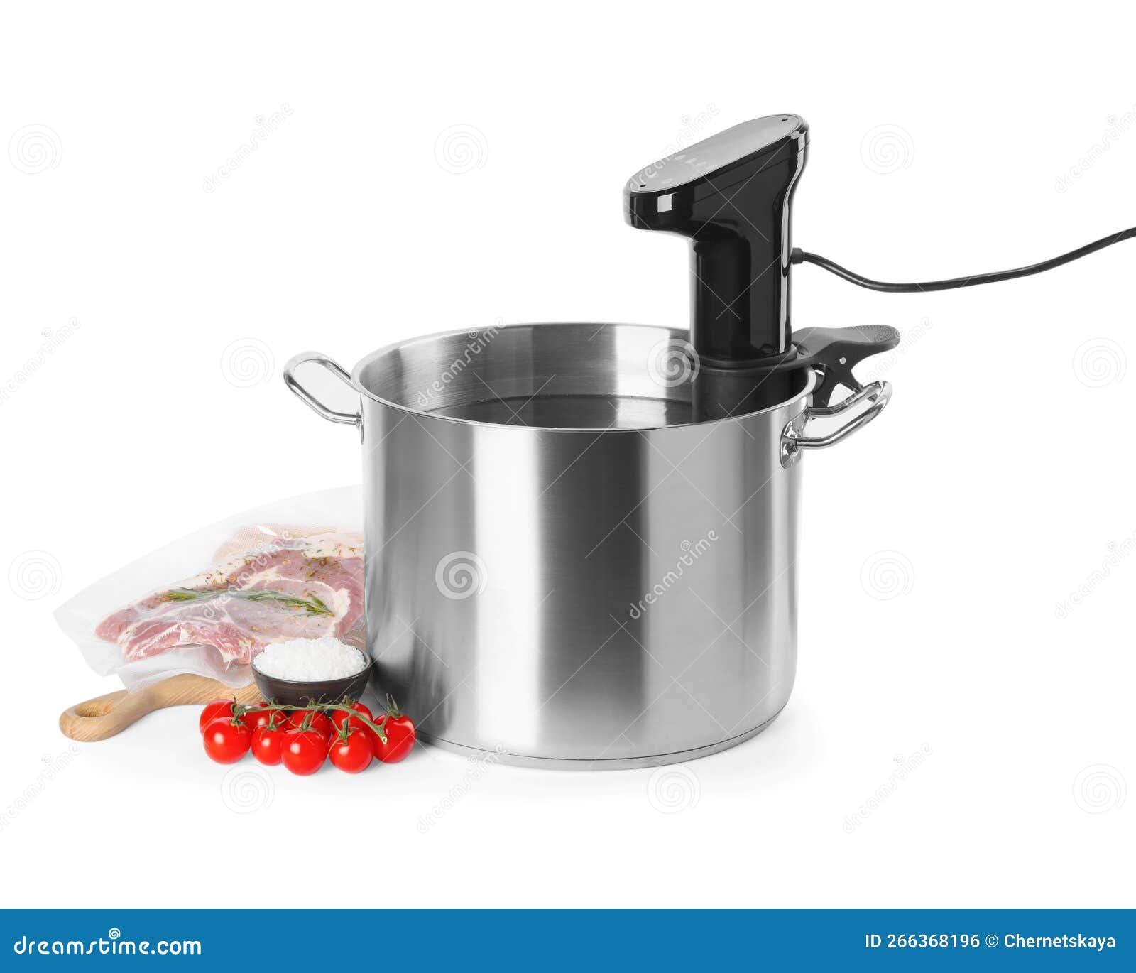 Thermal Immersion Circulator in Pot and Ingredients on White Background ...