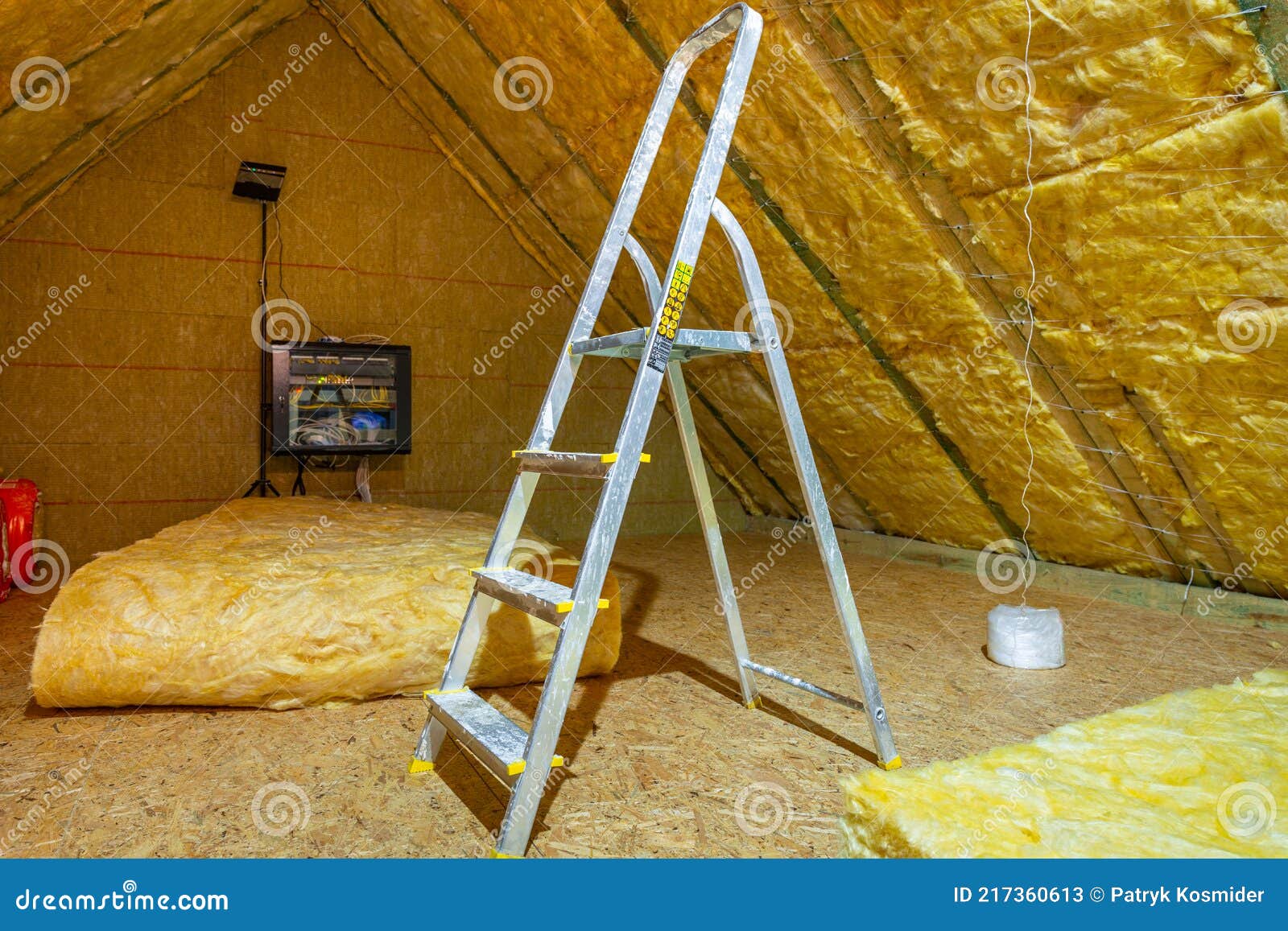 Insulation Of Attic With Fiberglass Cold Barrier And Insulation ...
