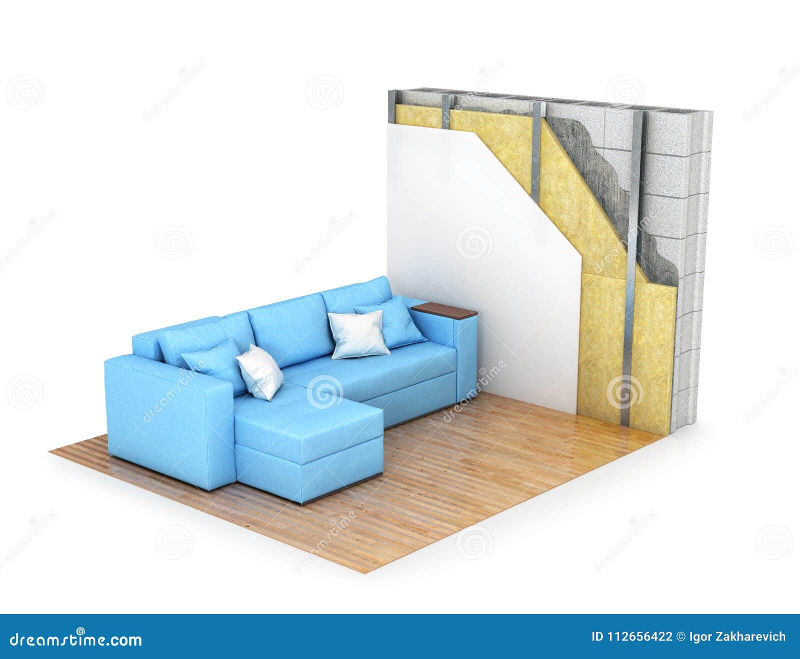 Thermal Insulation. Cross-section of the Wall, Interior with a Sofa ...