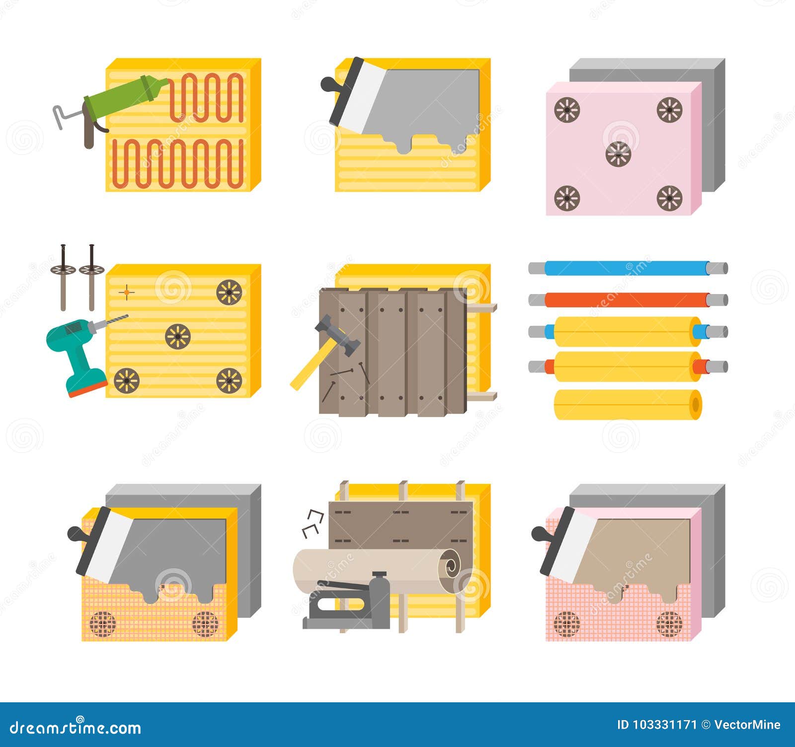 Thermal Insulation Process Vector Illustration Icon Set Stock Vector ...