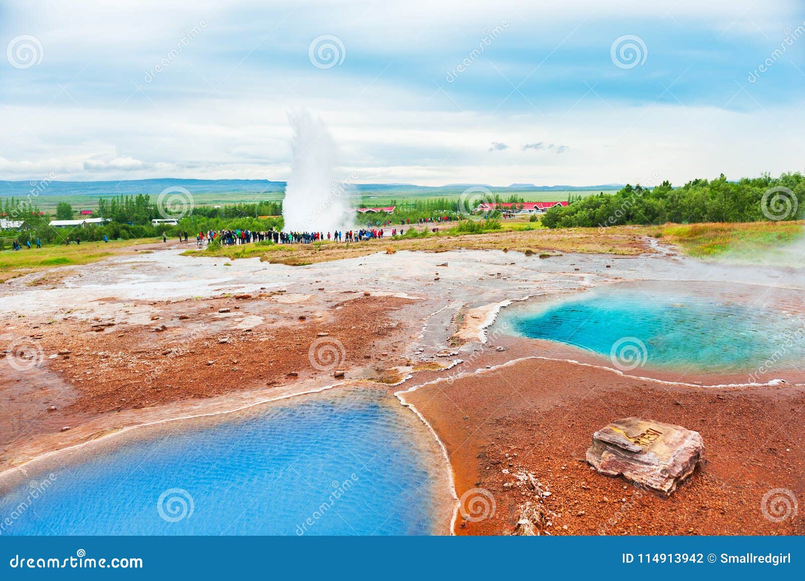 Thermal Lake Blesi and Eruption of Strokkur Geysir, Iceland Stock Photo ... Thermal Lake Blesi and Eruption of Strokkur Geysir, Iceland Stock Photo ...