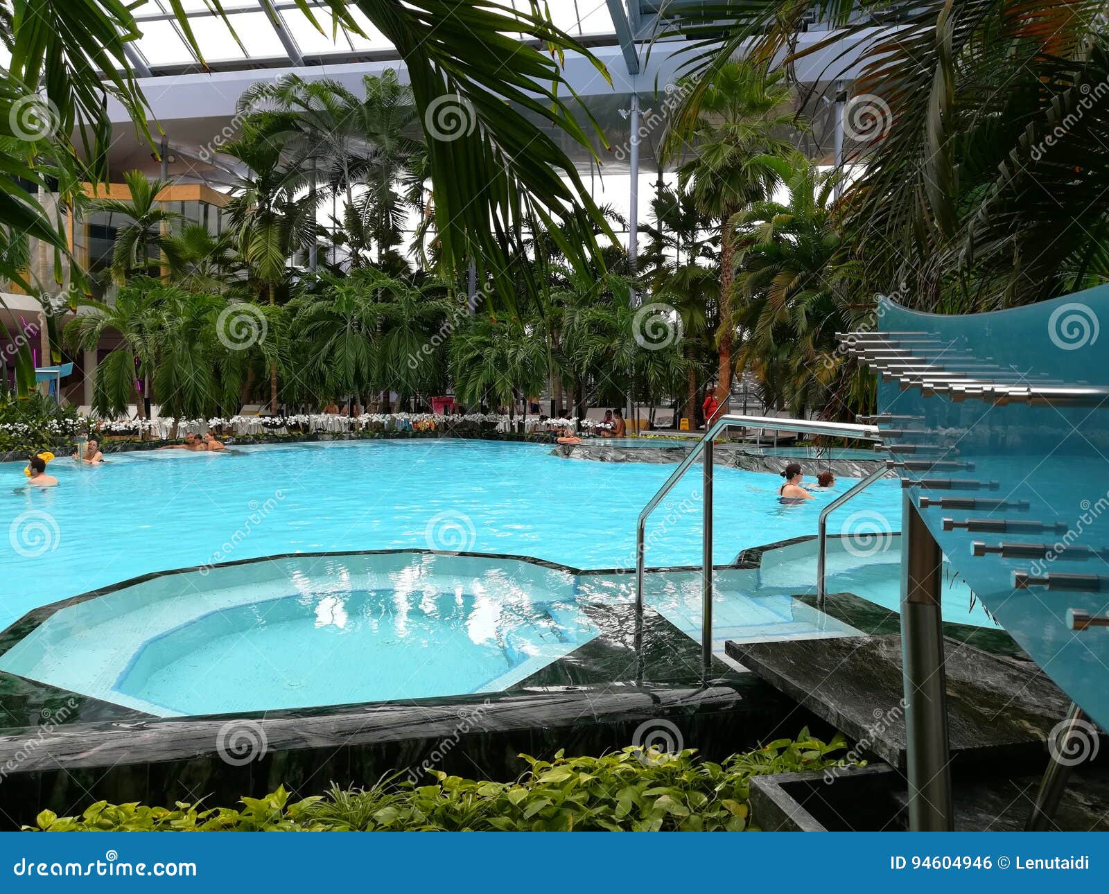 Thermal Pool Outdoor In The Night At Balotesti, Romania. Therme ...