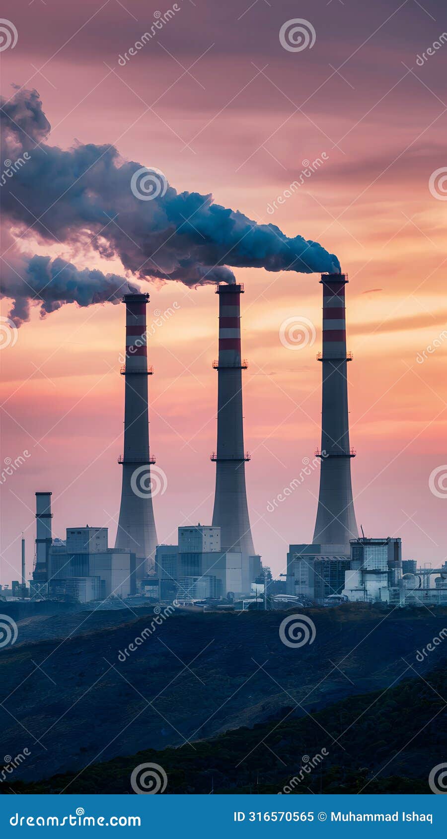 Thermal Power Plant Chimney Emitting Smoke Environment Pollution Stock