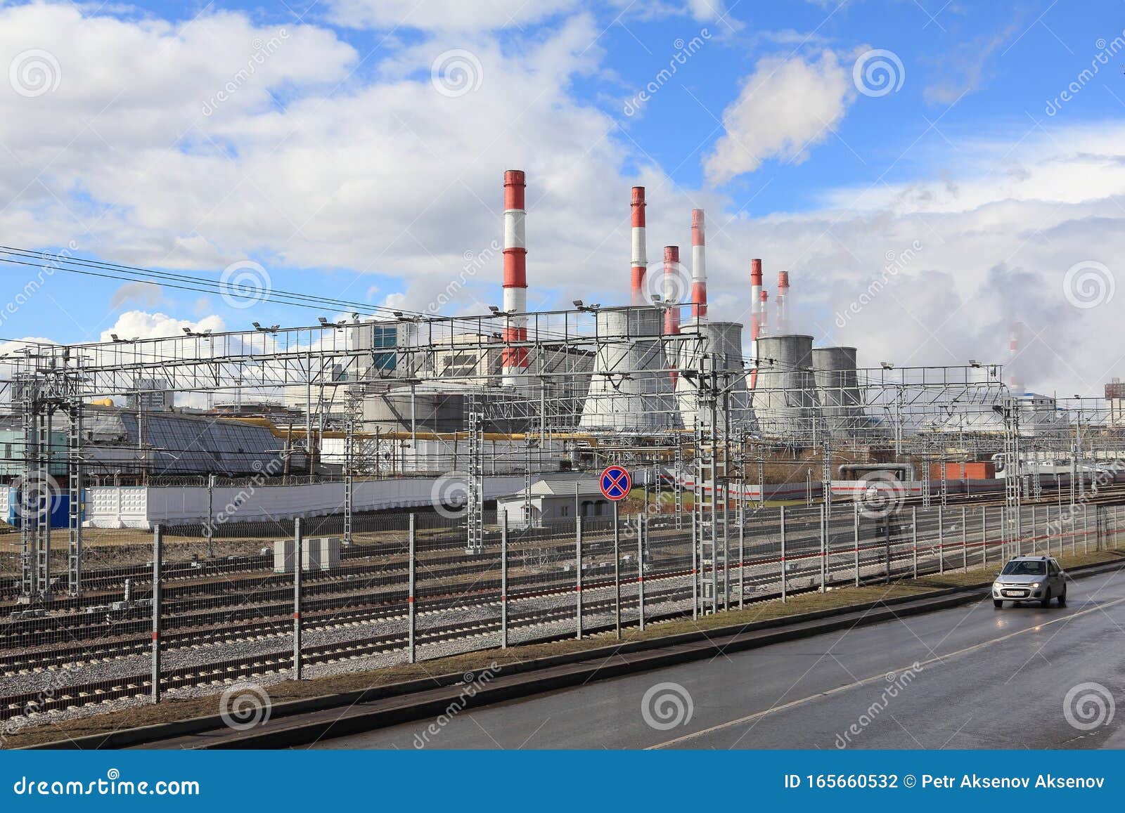 Moscow, Russia - April 12, 2017: Thermal Power Plant, Railway Tracks ...